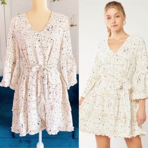 entro | Dresses | Entro Robins Egg Cream Speckled Tiered Dress Bell ...